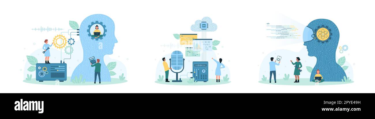 AI service and digital network technology set vector illustration ...