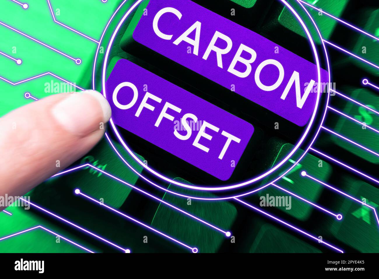 Sign displaying Carbon Offset. Word Written on Reduction in emissions ...