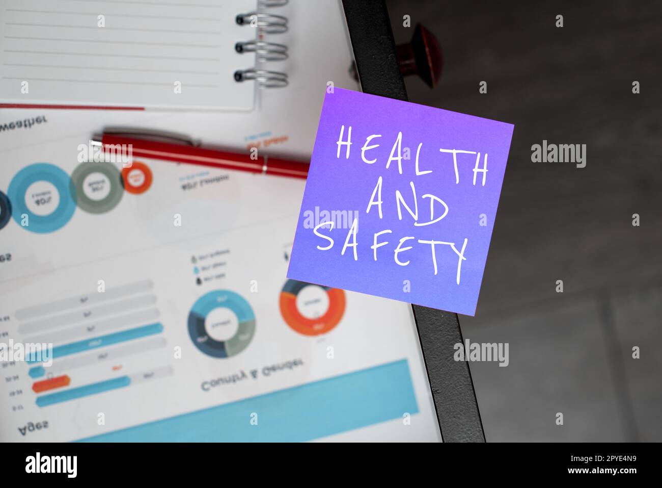 Sign displaying Health And Safety. Business overview Taking the ...