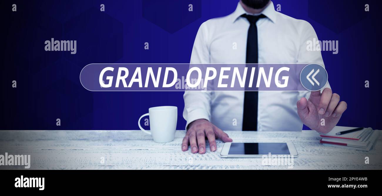 Conceptual display Grand Opening. Business showcase Ribbon Cutting New ...