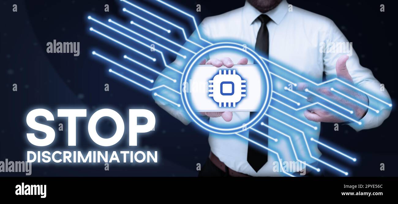 Handwriting text Stop Discrimination. Internet Concept Prevent Illegal ...