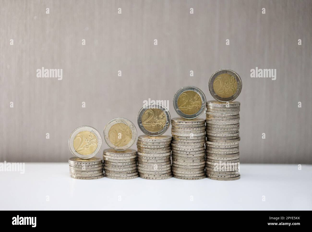 Two euro coins, close-up of a coin with the value of 2 euros Stock ...