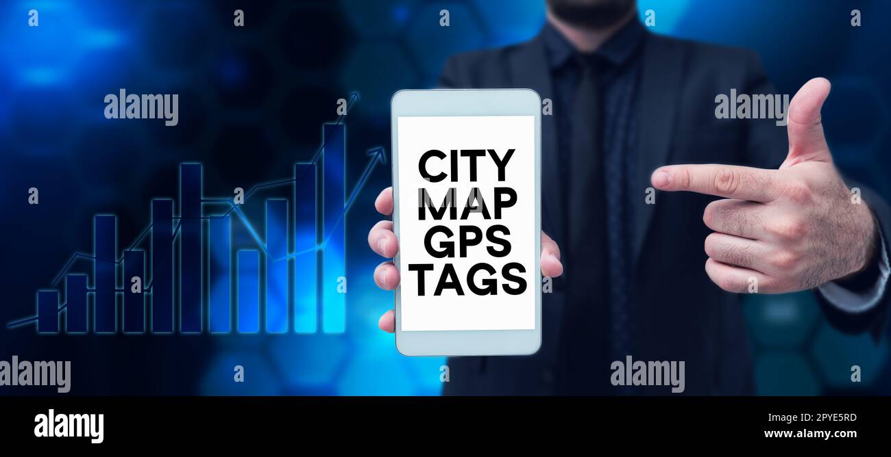 Text caption presenting City Map Gps Tags. Conceptual photo global ...