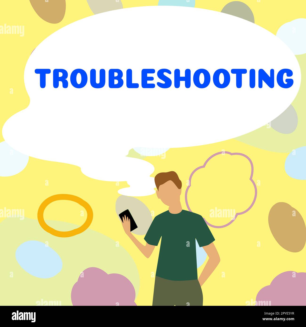 Text caption presenting Troubleshooting. Business overview an act of investigating or dealing ...