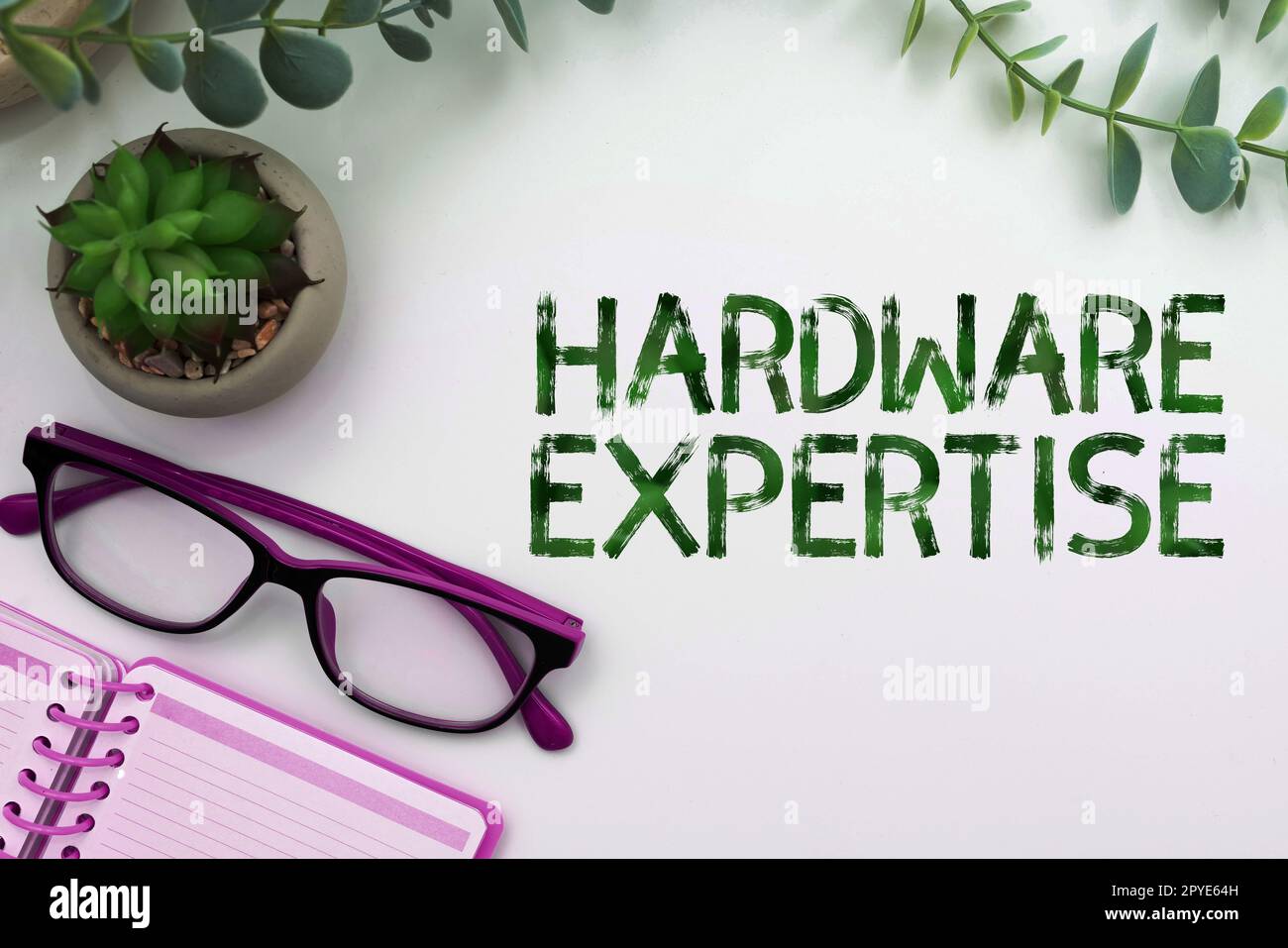 Text caption presenting Hardware Expertise. Conceptual photo machines ...