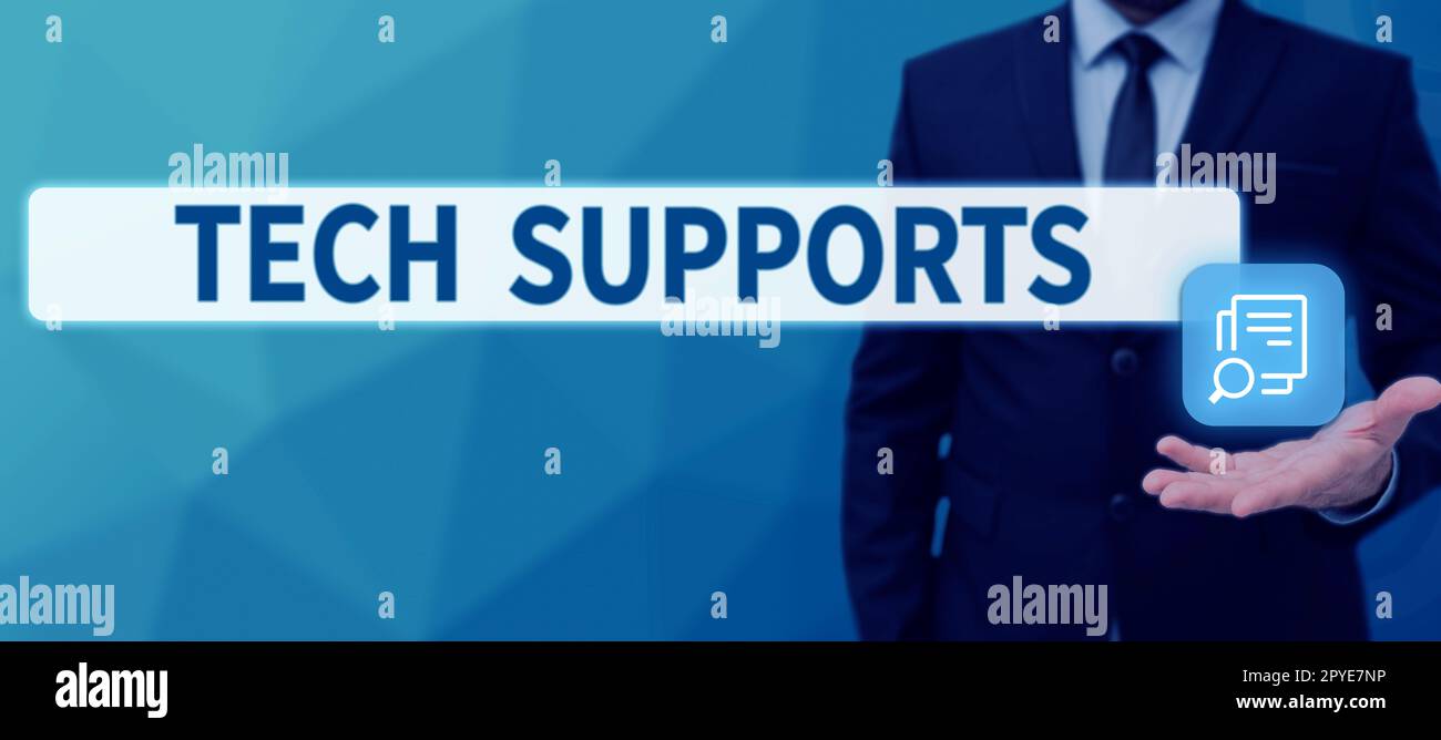 Hand writing sign Tech Supports. Business approach Help given by ...