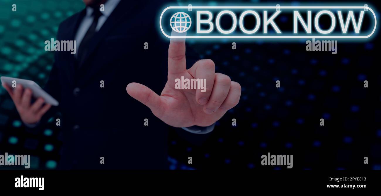 Text sign showing Book Now. Business idea Make a reservation in hotel ...