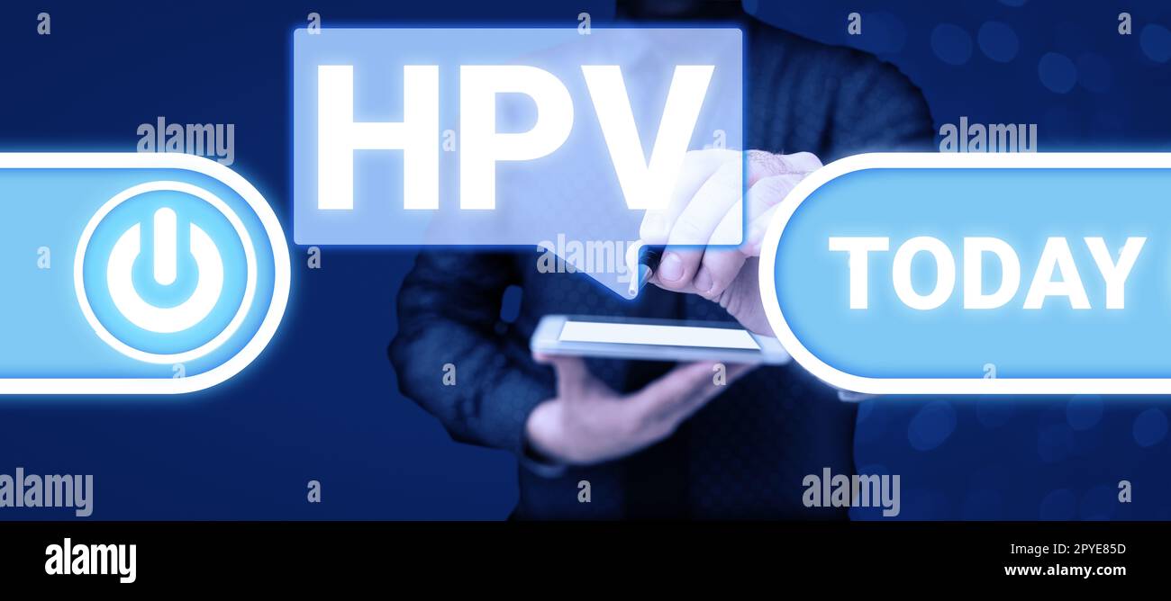Text caption presenting Hpv. Concept meaning Group of viruses that ...