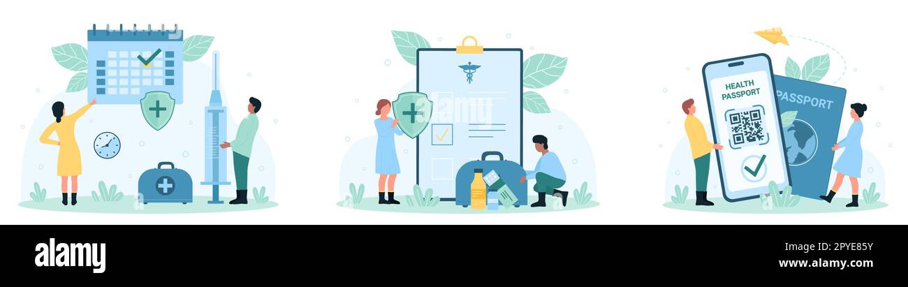 Medical services for patients set vector illustration. Cartoon tiny ...