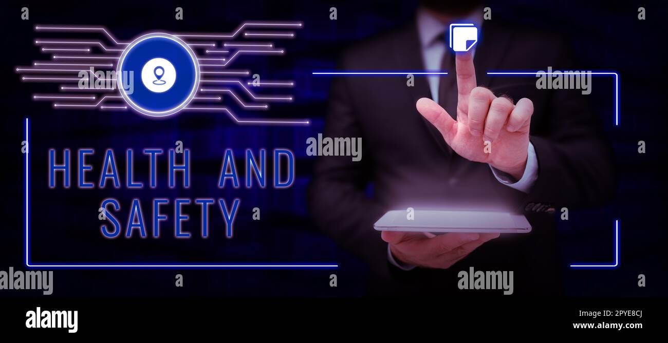 Text sign showing Health And Safety. Word for Taking the appropriate ...