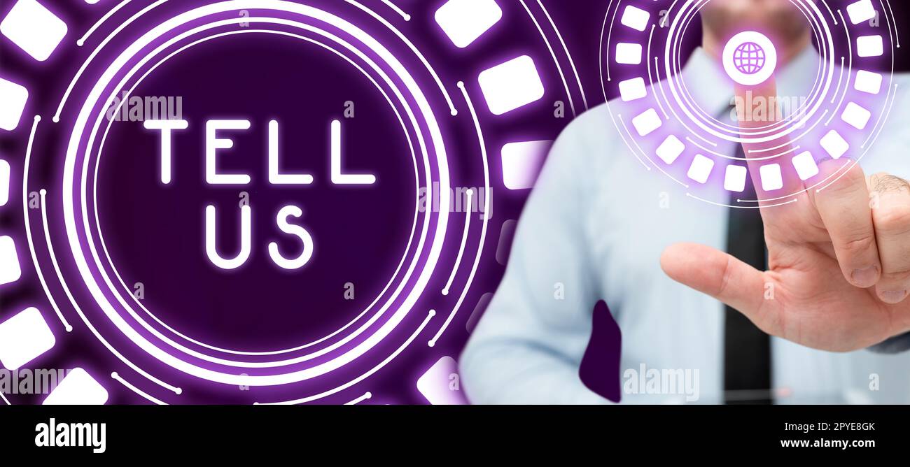 Handwriting text Tell Us. Business showcase Telling your personal ...