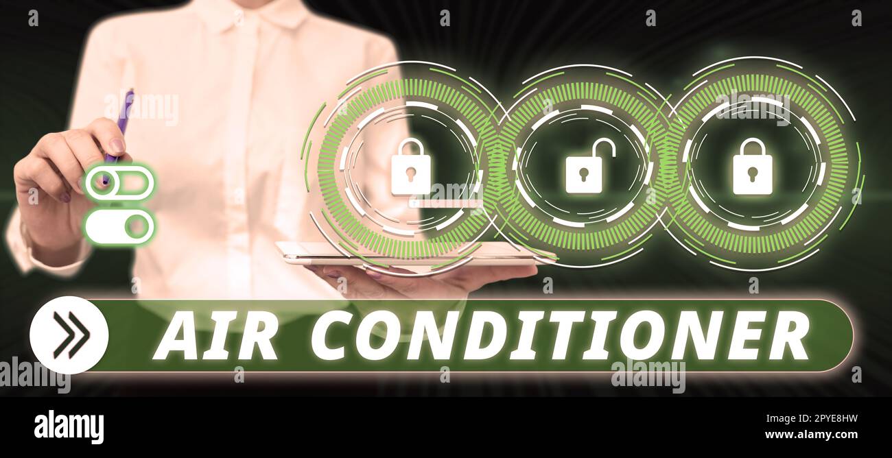 Sign displaying Air Conditioner. Business concept apparatus for washing ...