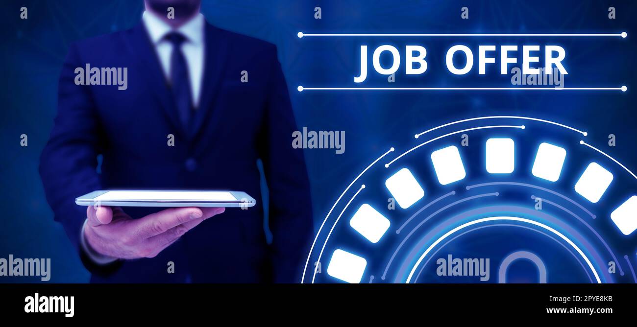 Hand writing sign Job Offer. Business showcase A peron or company that ...