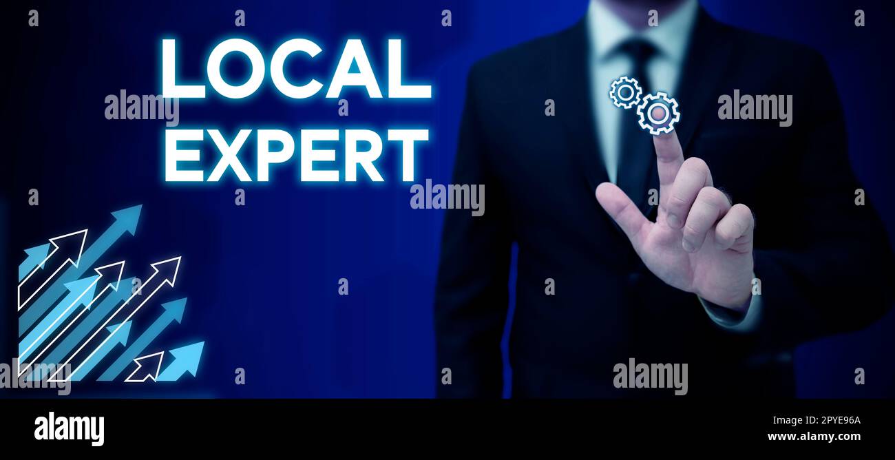 Hand writing sign Local Expert. Word Written on offers expertise and ...