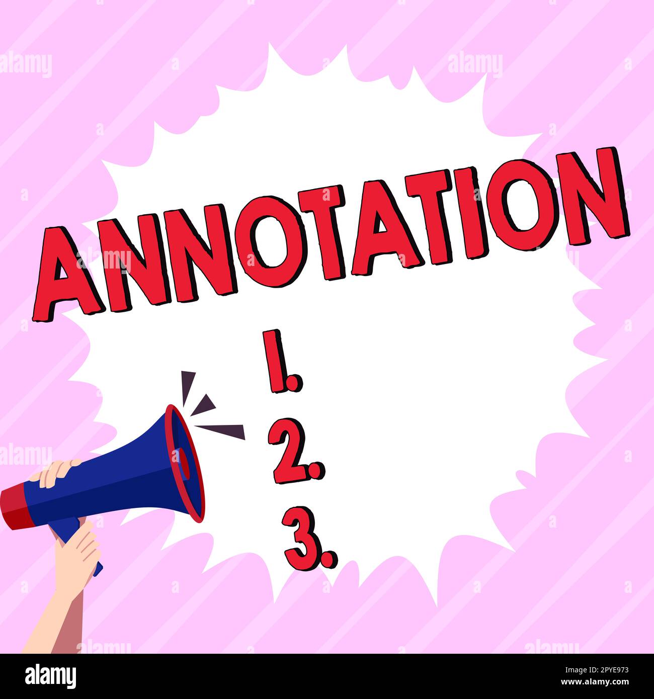 Text caption presenting Annotation. Word Written on note added by way of comment or explanation ...