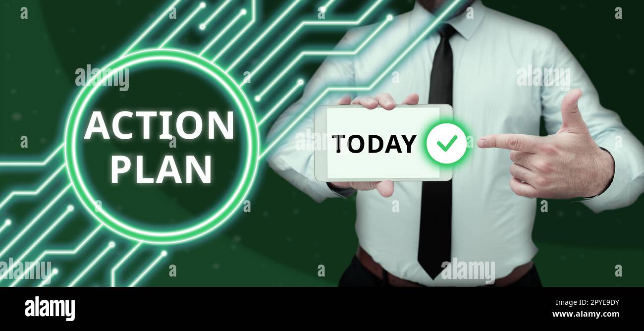 Writing displaying text Action Plan, Word Written on list of things or schedule to be made thia ...