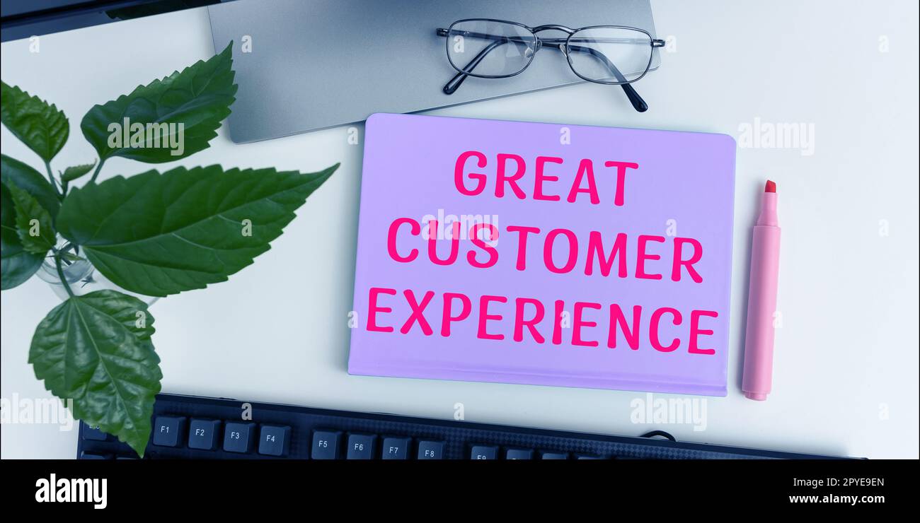 Hand writing sign Great Customer Experience. Business showcase ...