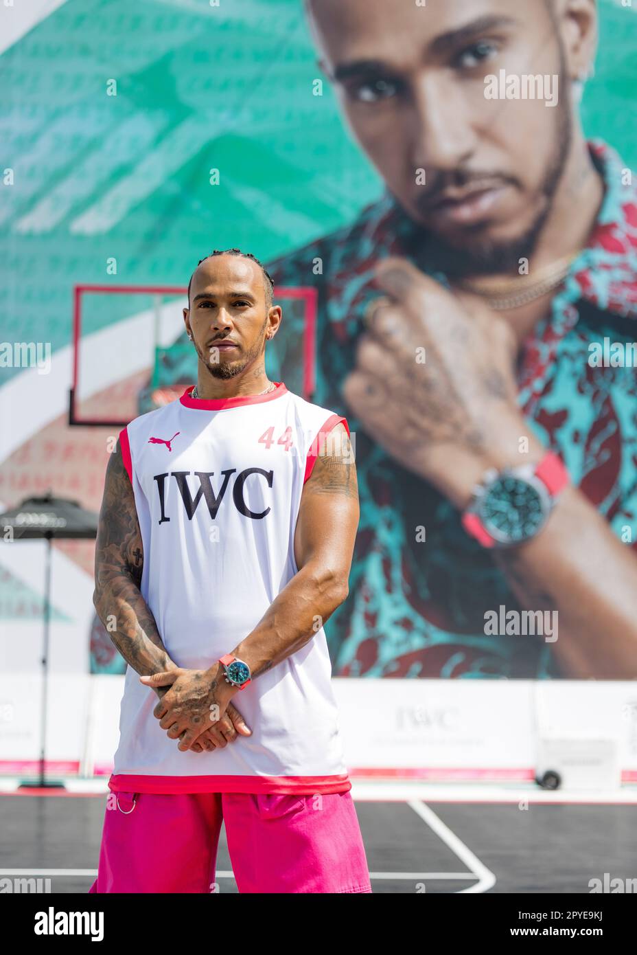 F1 car driver Lewis Hamilton attends a celebrity basketball tournament ...