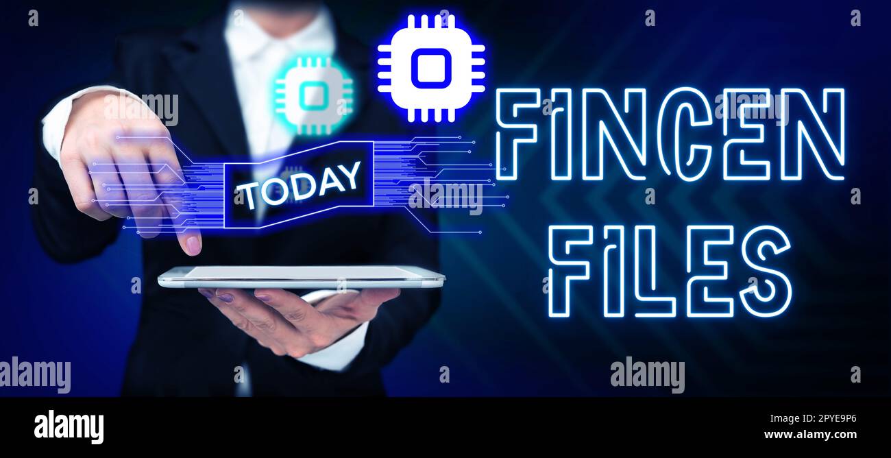 Text sign showing Fincen Files. Concept meaning Transactions in ...