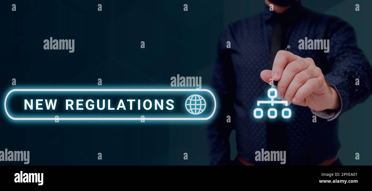 Sign displaying New Regulations. Word for Regulation controlling the ...