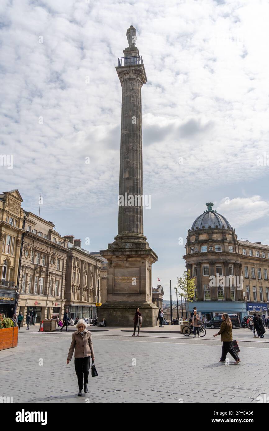 A view of Grey's Monument in the city centre of Newcastle upon Tyne, UK ...