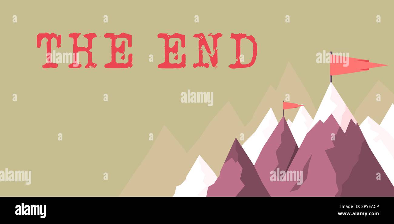 Inspiration showing sign The End. Business showcase Final part of play ...