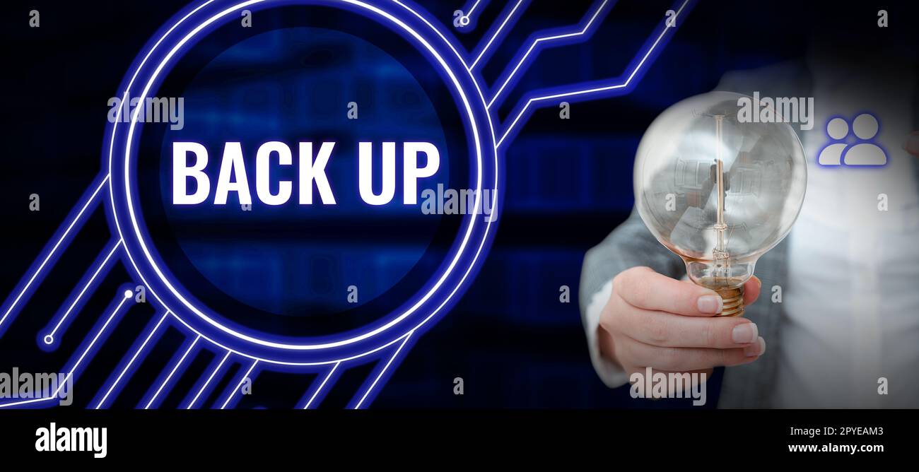 Conceptual display Back Up. Business overview saving important data into internet cloud and ...