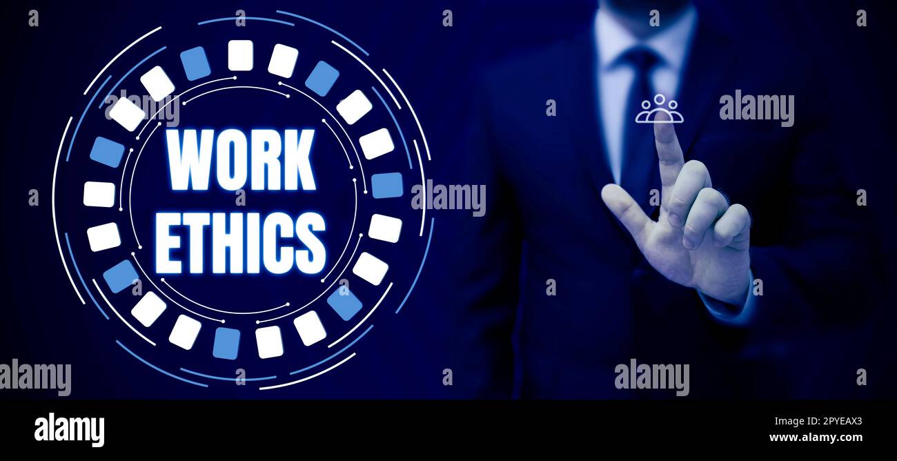 Hand writing sign Work Ethics. Concept meaning A set of values centered ...