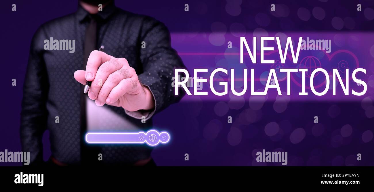 Text sign showing New Regulations. Conceptual photo Regulation ...
