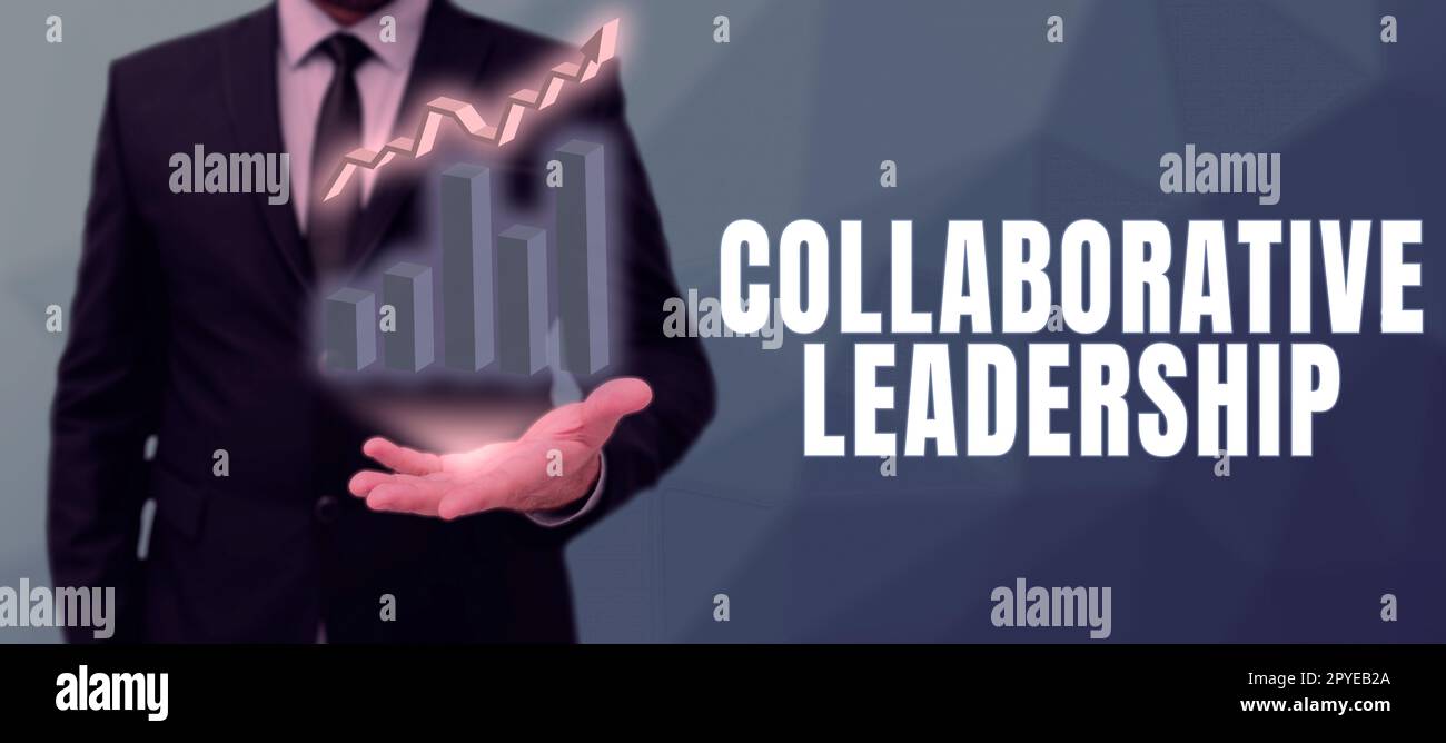 Hand writing sign Collaborative Leadership. Internet Concept people and ...