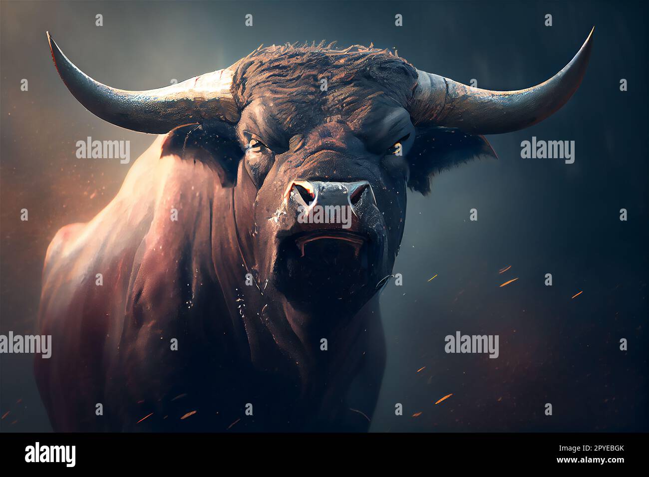 Big aggressive muscle bull, 3D illustration digital art design Stock ...