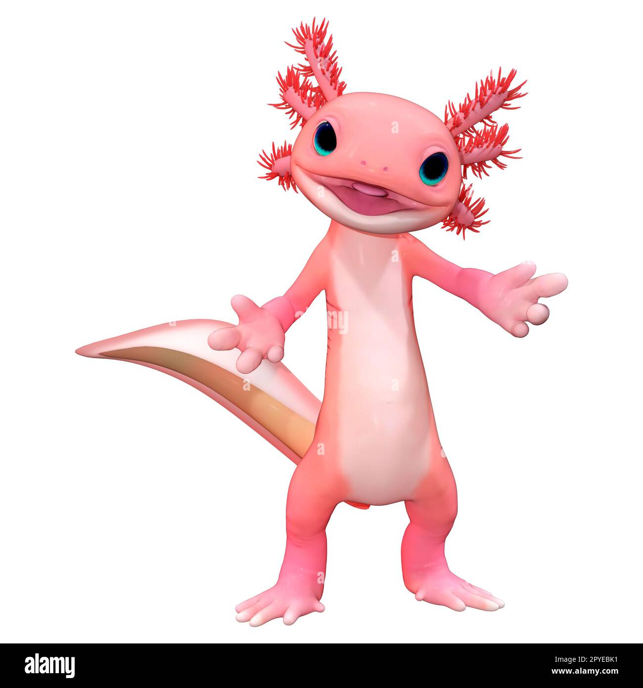 3D rendering of a cute pink toon axolotl isolated on white background ...
