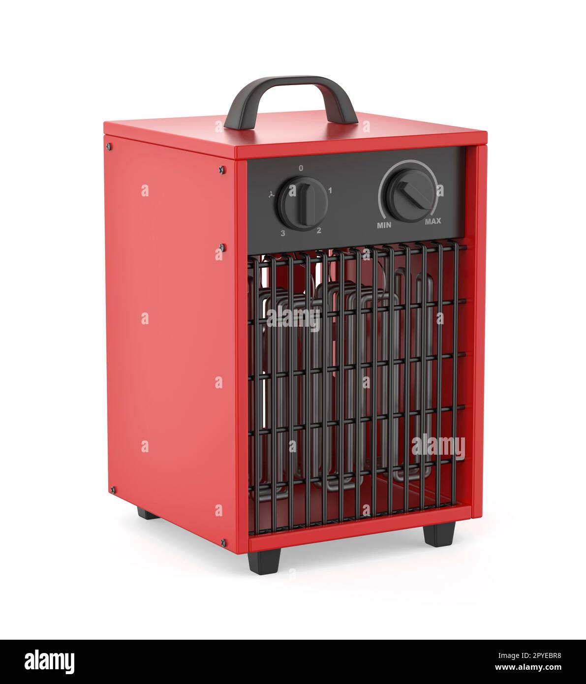 Red industrial electric fan heater on white background Stock Photo - Alamy