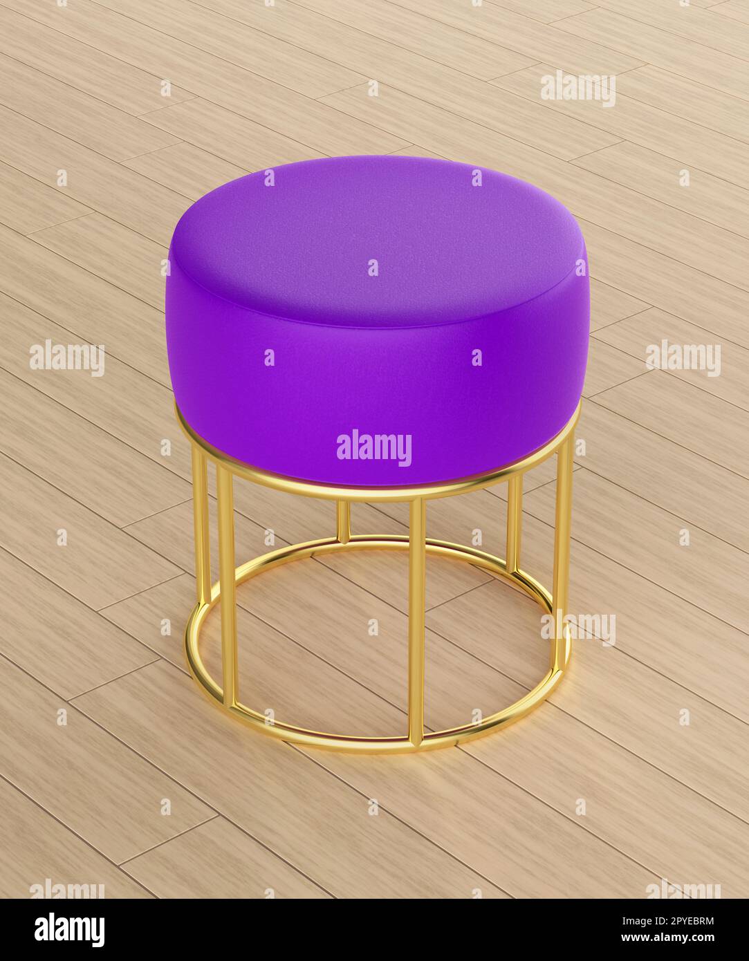 Purple leather stool with golden legs on wooden floor Stock Photo - Alamy