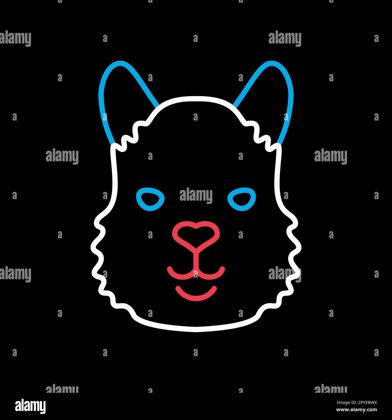 Lama on black background icon. Animal head vector symbol. Agriculture ...