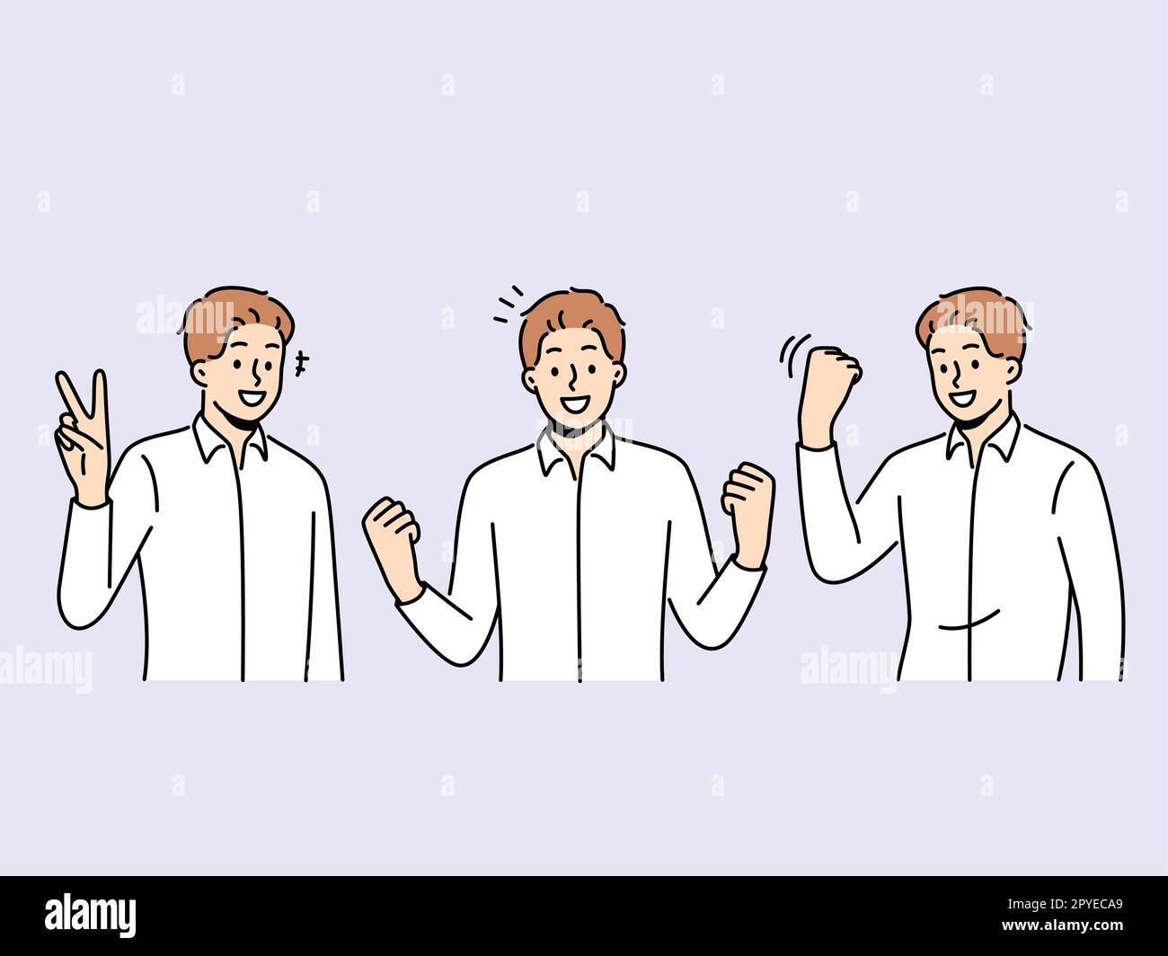 Smiling man make hand gestures celebrating success or victory. Happy ...