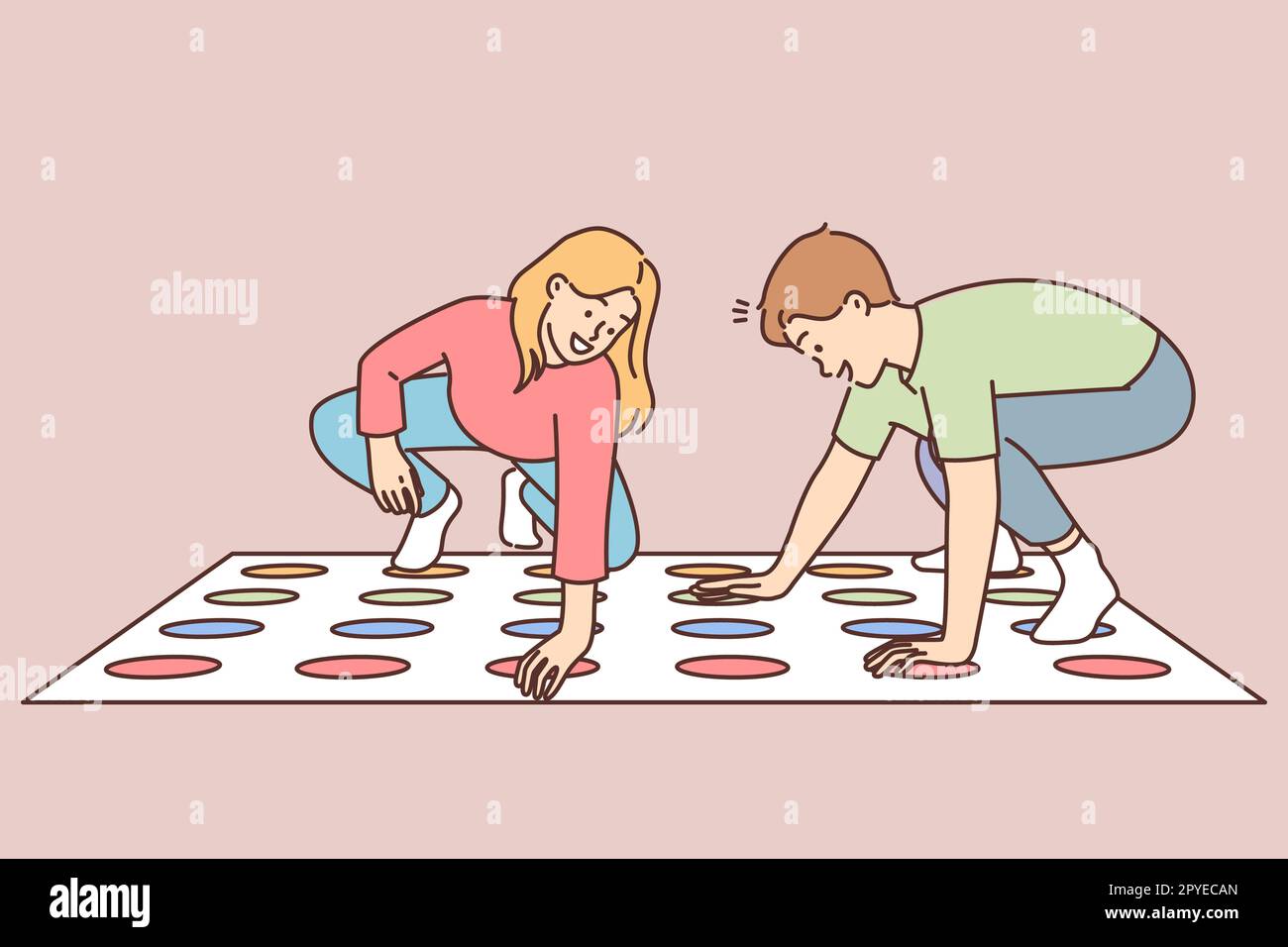 Happy kids playing twister together at home. Smiling boy and girl ...