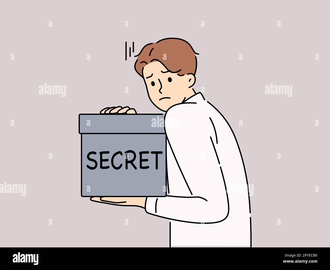 Distressed man holding black box with hidden information. Unhappy ...