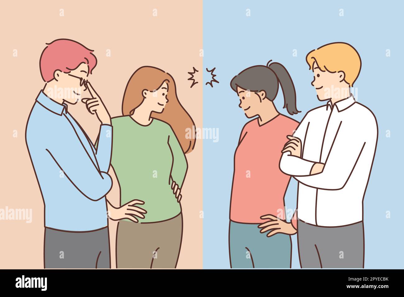 Business teams look at each other comparing. Colleagues or employees as ...