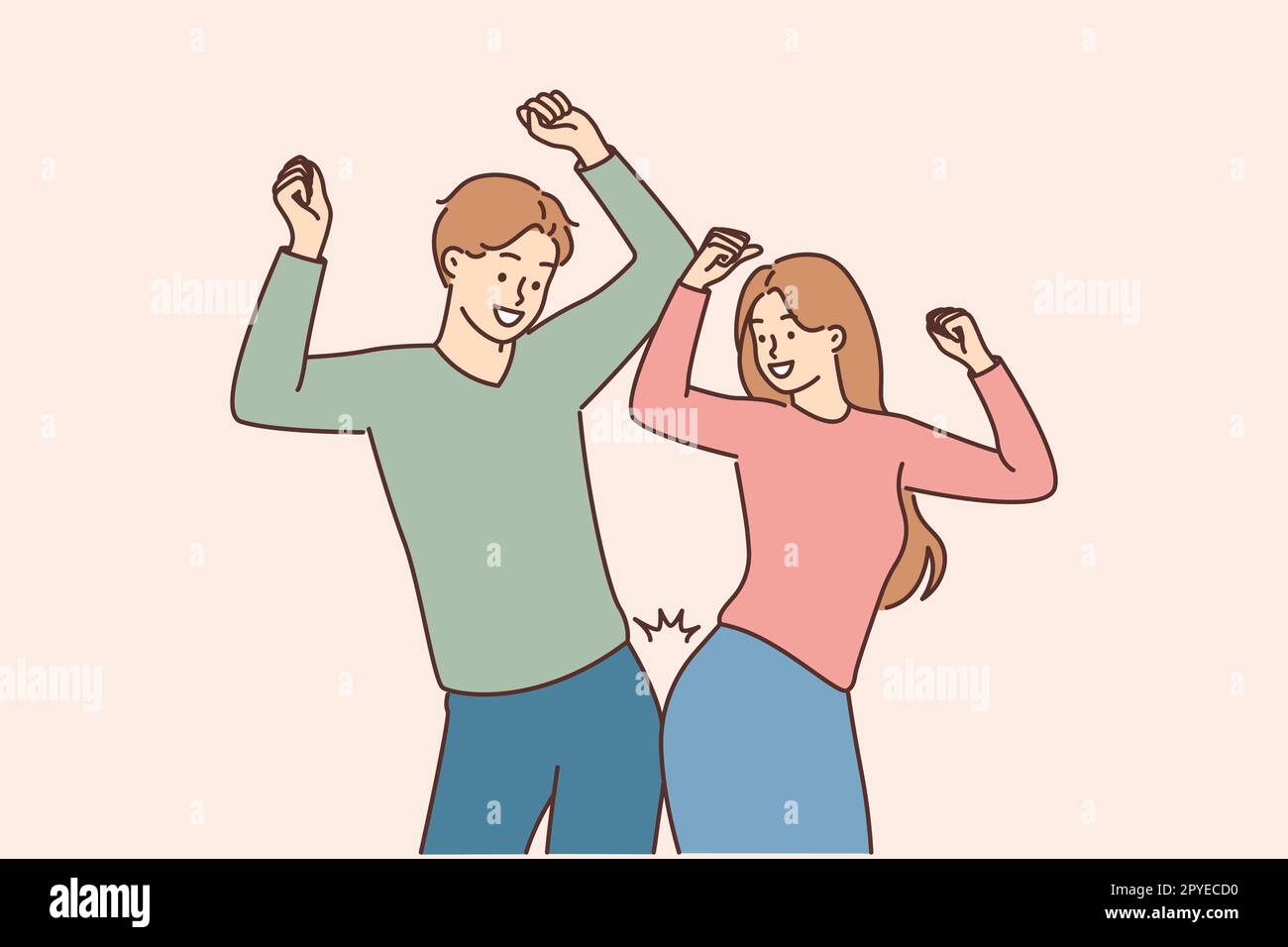 Smiling couple dancing together celebrating success. Happy man and ...