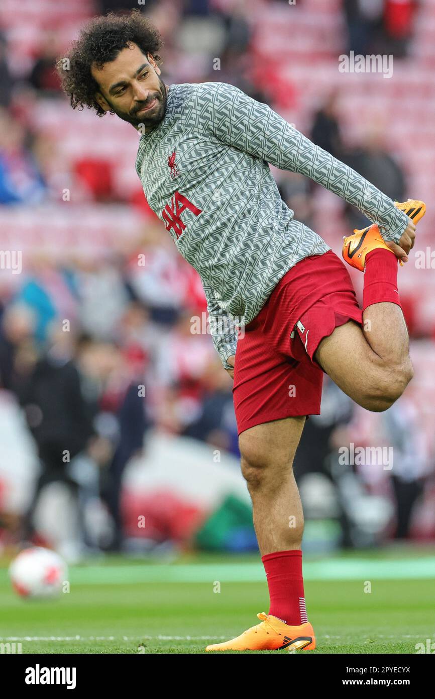 Mohamed Salah #11 of Liverpool during the pre-game warm up ahead of the ...
