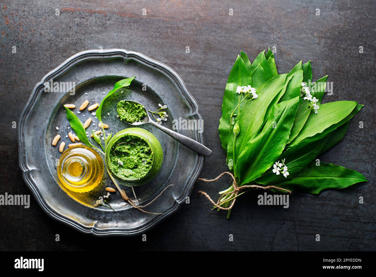 Ramson wild garlic pesto Stock Photo - Alamy
