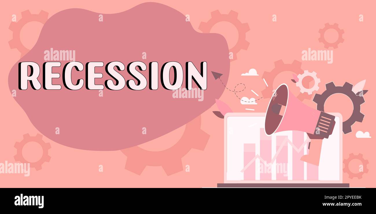 Handwriting text Recession. Word for the process of progressive decrease in growing, period of ...