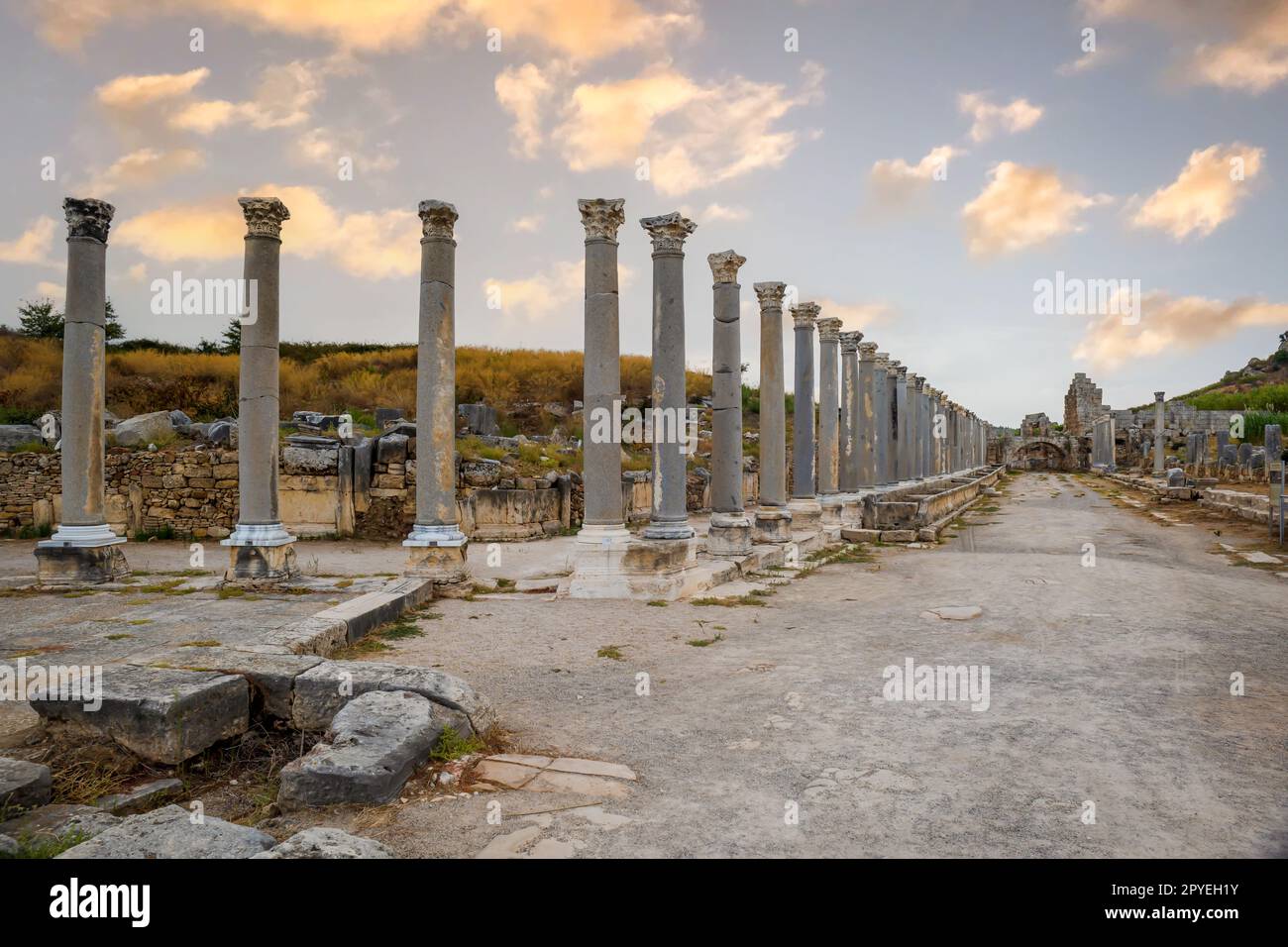 Perge ancient city archaeological site in Antalya, Turkey. Perge was a ...