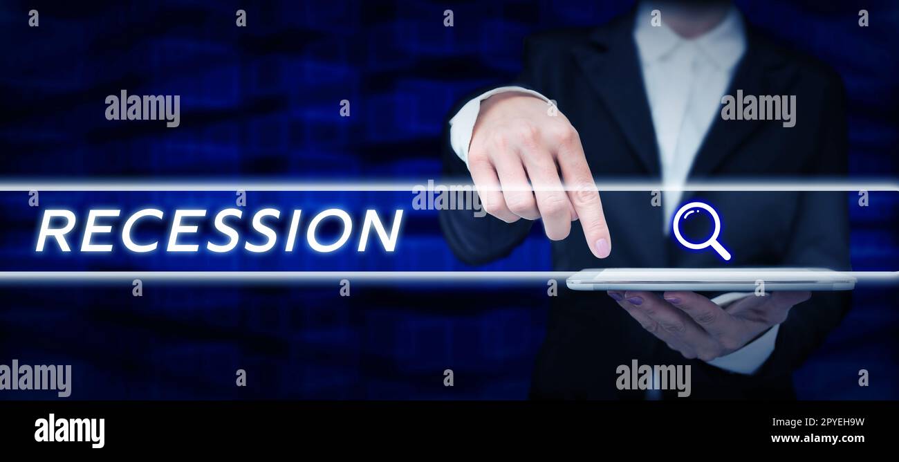 Text caption presenting Recession. Business showcase the process of progressive decrease in ...