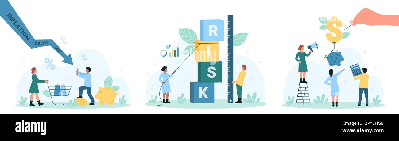 Finance, investment risks set vector illustration. Cartoon hand with ...
