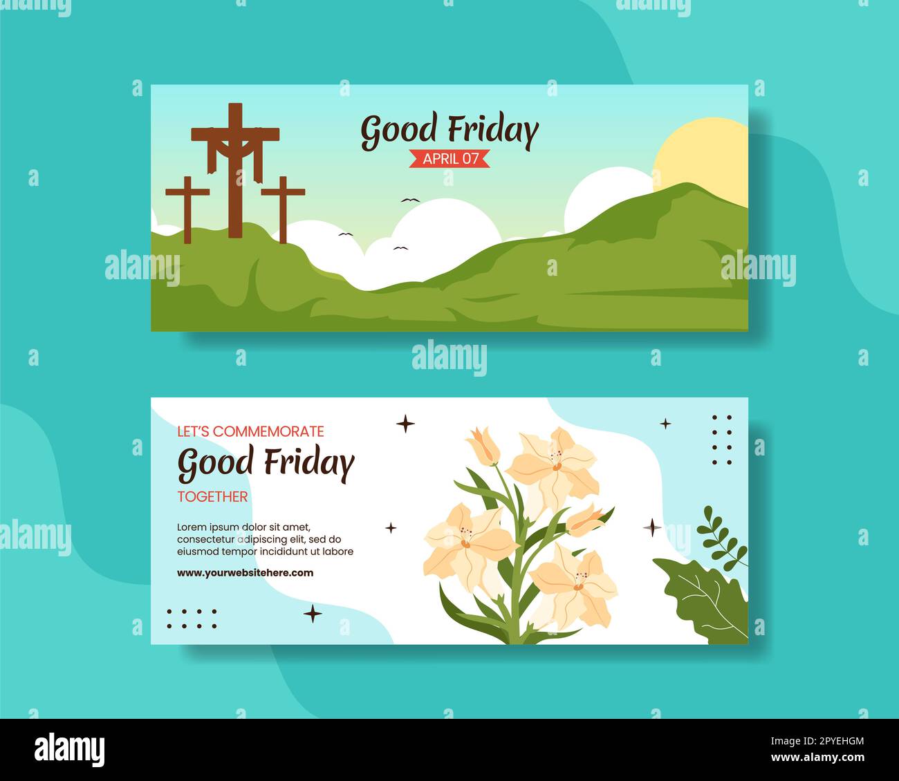 Happy Good Friday Horizontal Banner Flat Cartoon Hand Drawn Templates ...