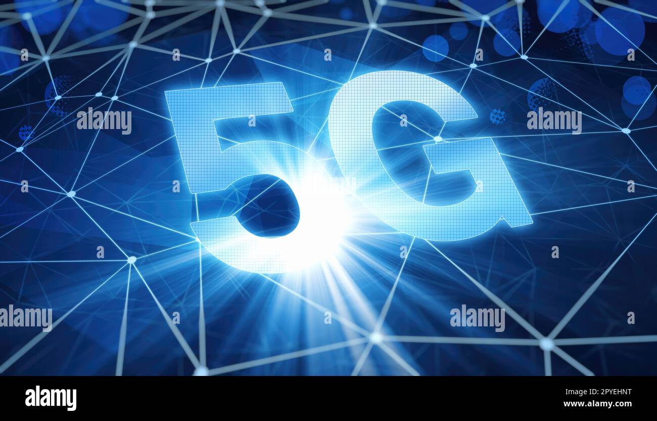 5G Fast speed wireless internet connection and technology concept. 3d ...