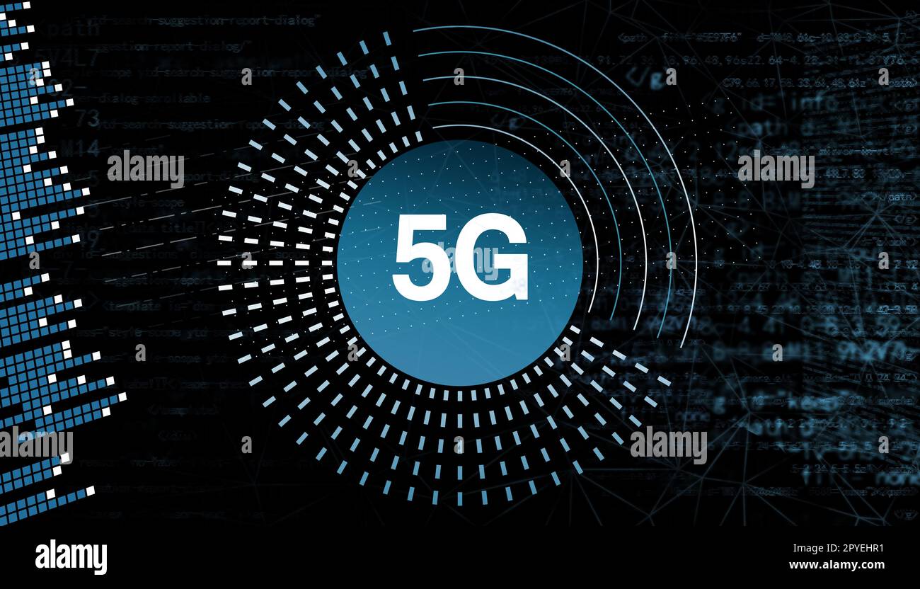 5G Fast speed wireless internet connection and technology concept. 3d ...