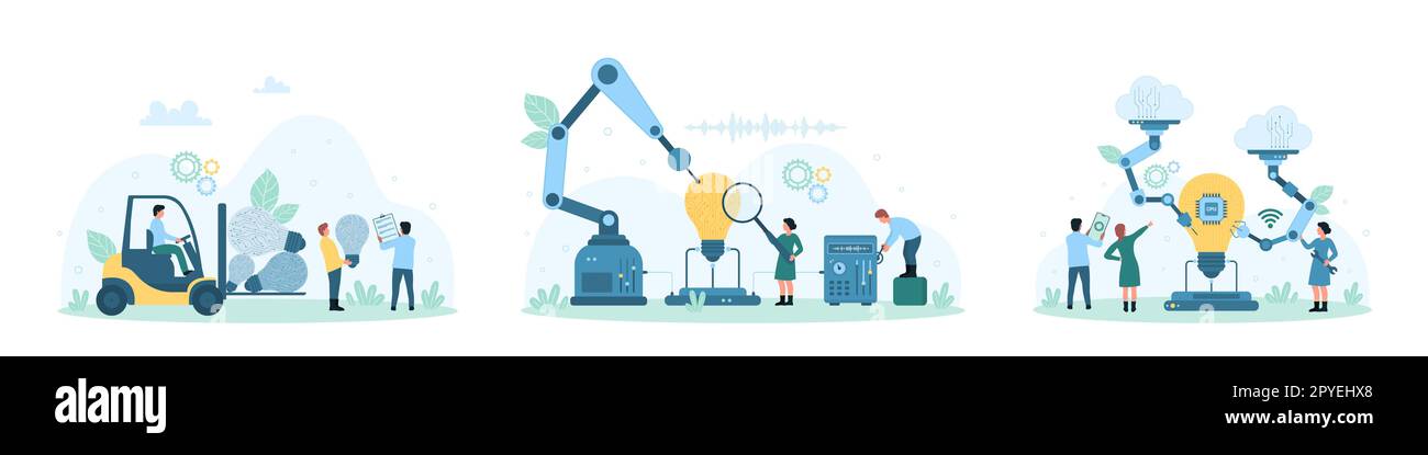 Digital project creation set vector illustration. Cartoon tiny people ...